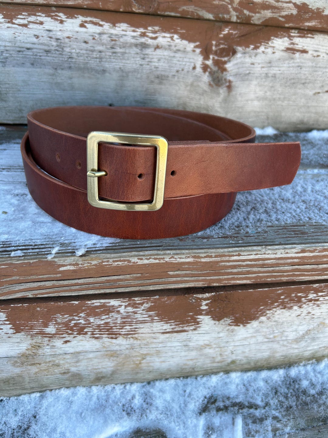 Horween English Tan Dublin Leather Belt – Solid Brass Buckle, 1.5 ...