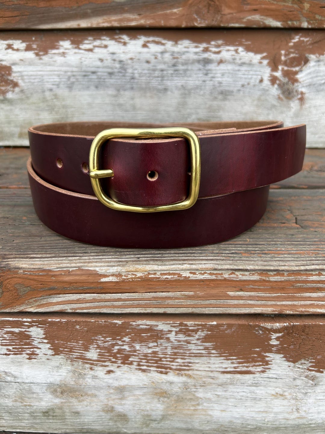 Horween Chromexcel Leather Belt – Burgundy Color 8, Solid Brass Buckle ...