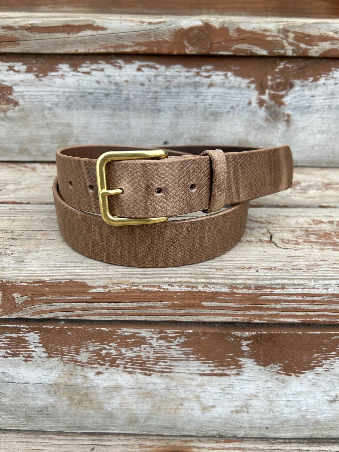 Horween Hatch Grain Leather Belt - Natural Chromexcel - 1-1/2" 1.5 ...