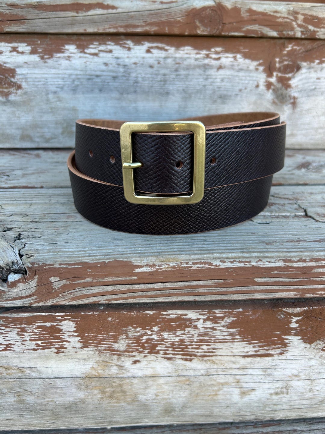 Horween Dark Brown Winchester Hatch Grain Leather Belt - 1-1/2" 1.5 ...