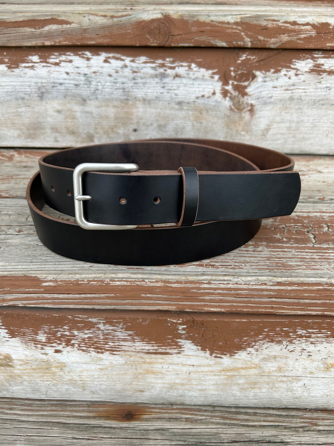 Horween Leather Belt - Black Chromexcel - 1-1/2" 1.5" - Solid Brass ...