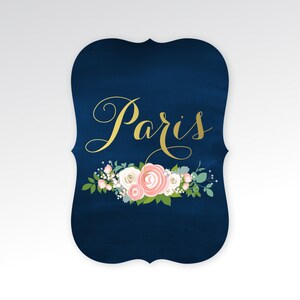 The JENNY . Table Names . Custom Die Cut Shaped Cards . Gold & Navy ...