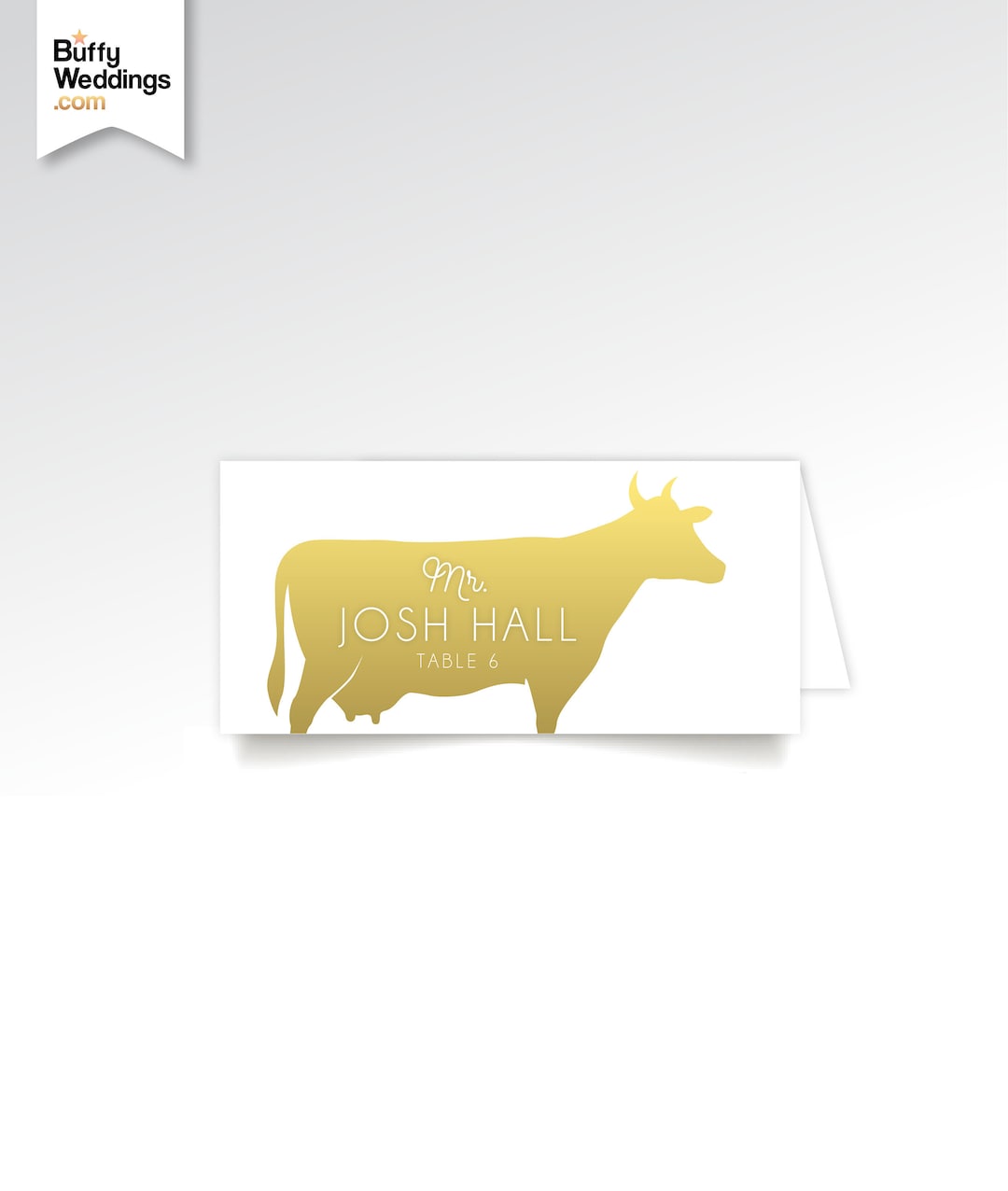 Menu Icon Escort Cards Gold & White Beef Cow Calligraphy Graphic ...