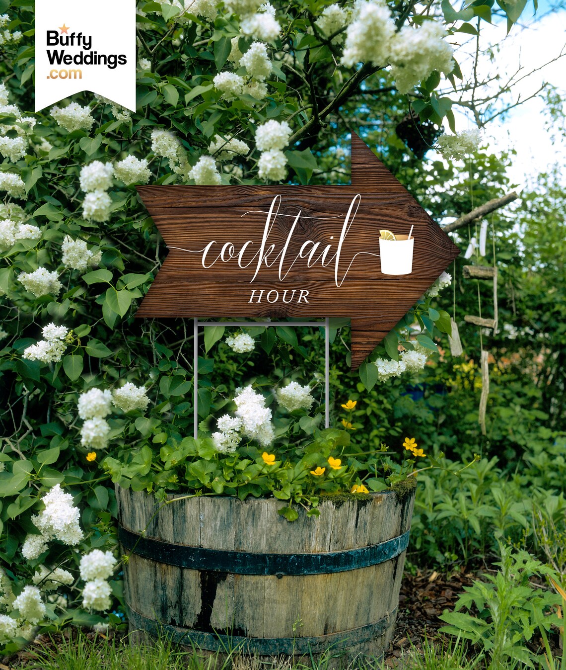 Wood Cocktail Hour Arrow Sign & Metal Stake . White - Etsy