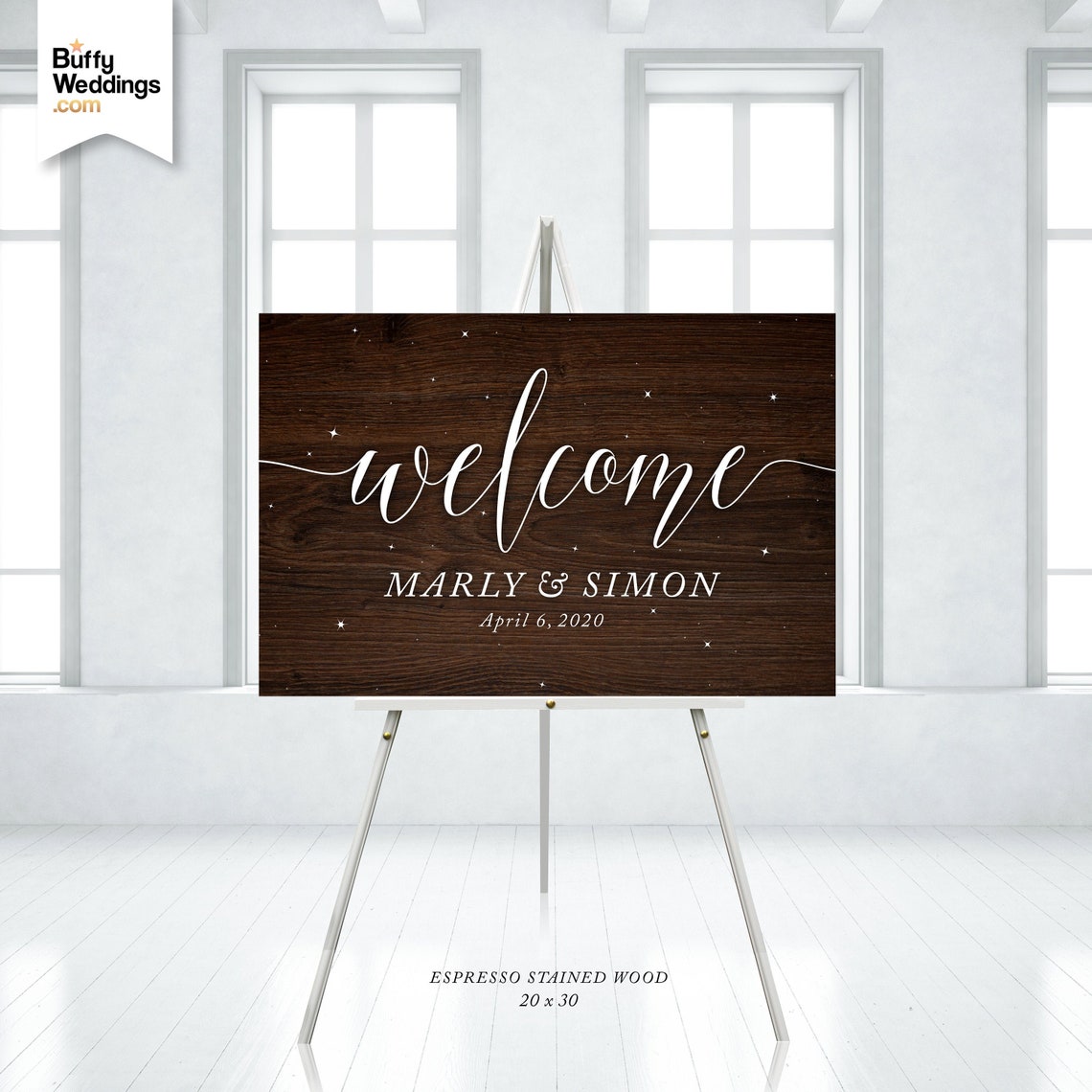 Starry Night Sky White Wash Wood Welcome Sign and Easel . - Etsy