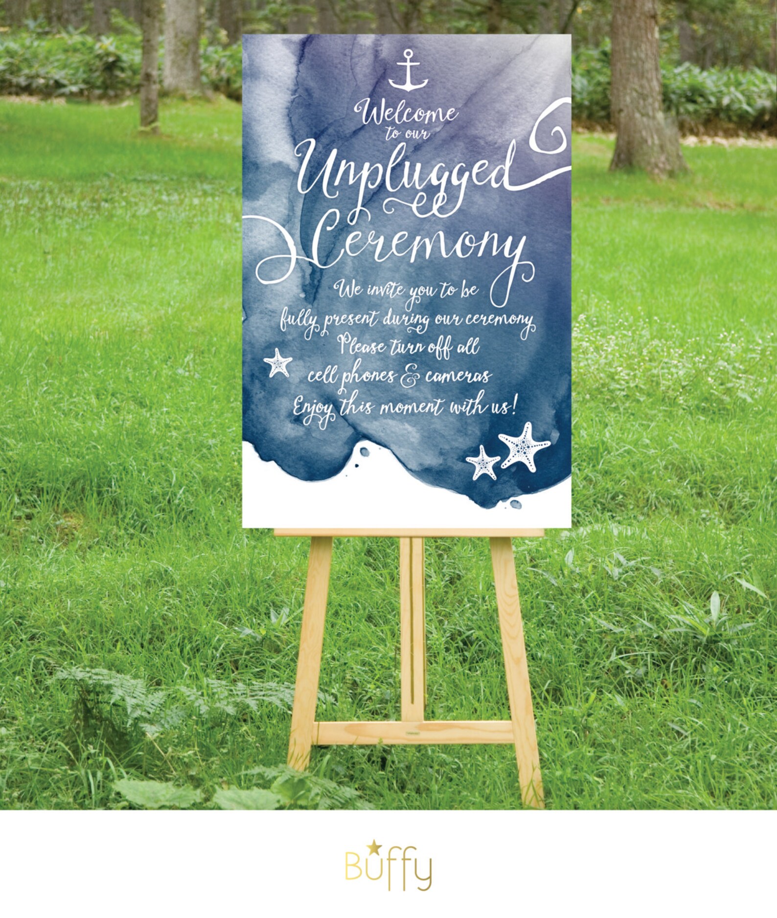 Unplugged Nautical Wedding Sign . Anchor Beach Star Fish White | Etsy