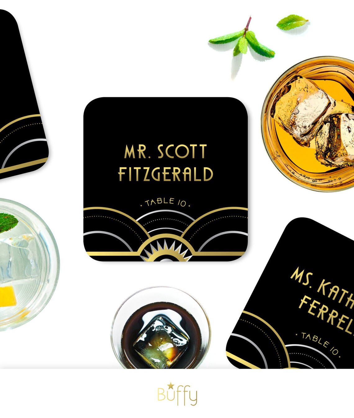 The ALICE . Place Card Coasters . Wedding Escort Card Art Deco - Etsy