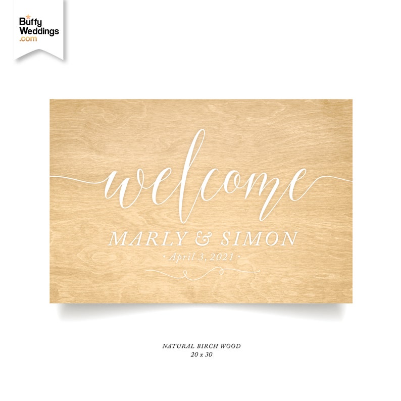 Wood Welcome Wedding Sign & Easel . White Calligraphy Script - Etsy