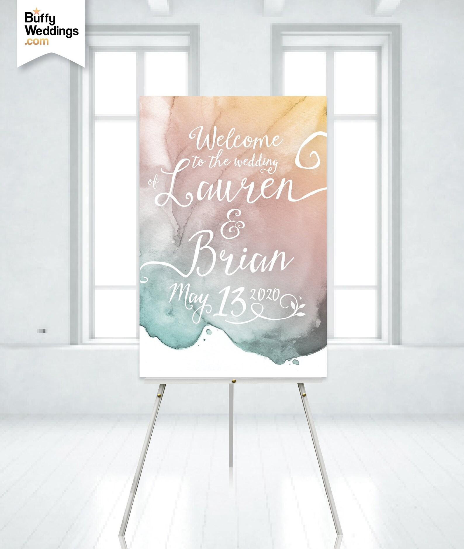 Watercolor Welcome Sign . White Calligraphy Copper Gold Teal - Etsy
