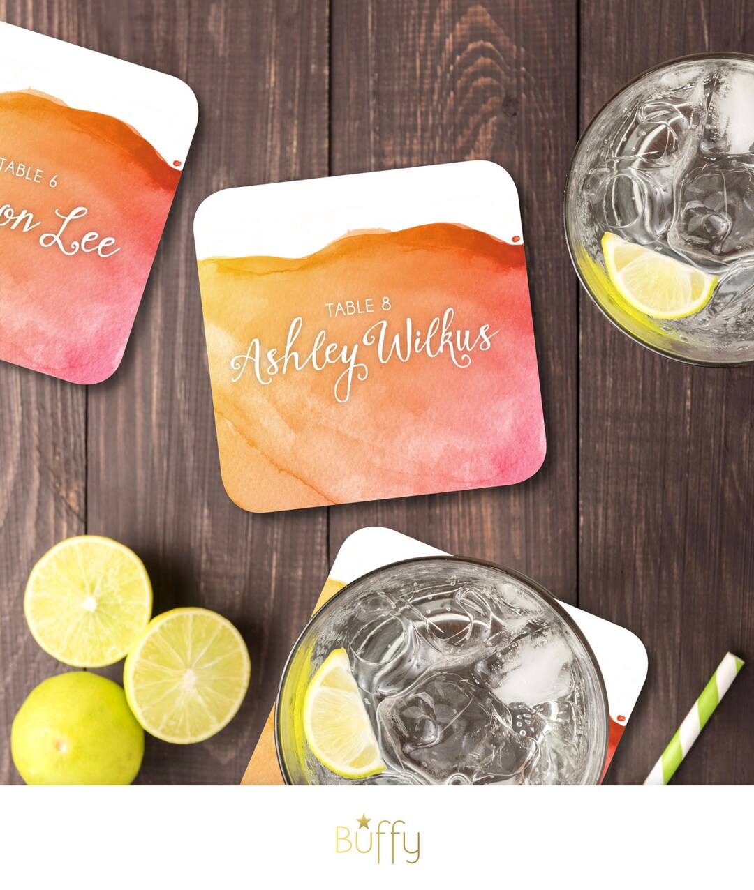 The LAUREN . Place Card Coasters With Guest Names & Tables . Magenta ...