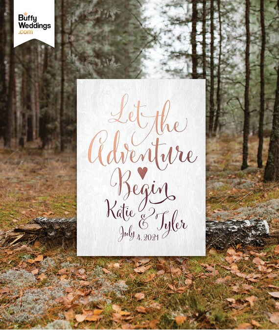 Let the Adventure Begin White Wood Wedding Quote Sign & Easel - Etsy