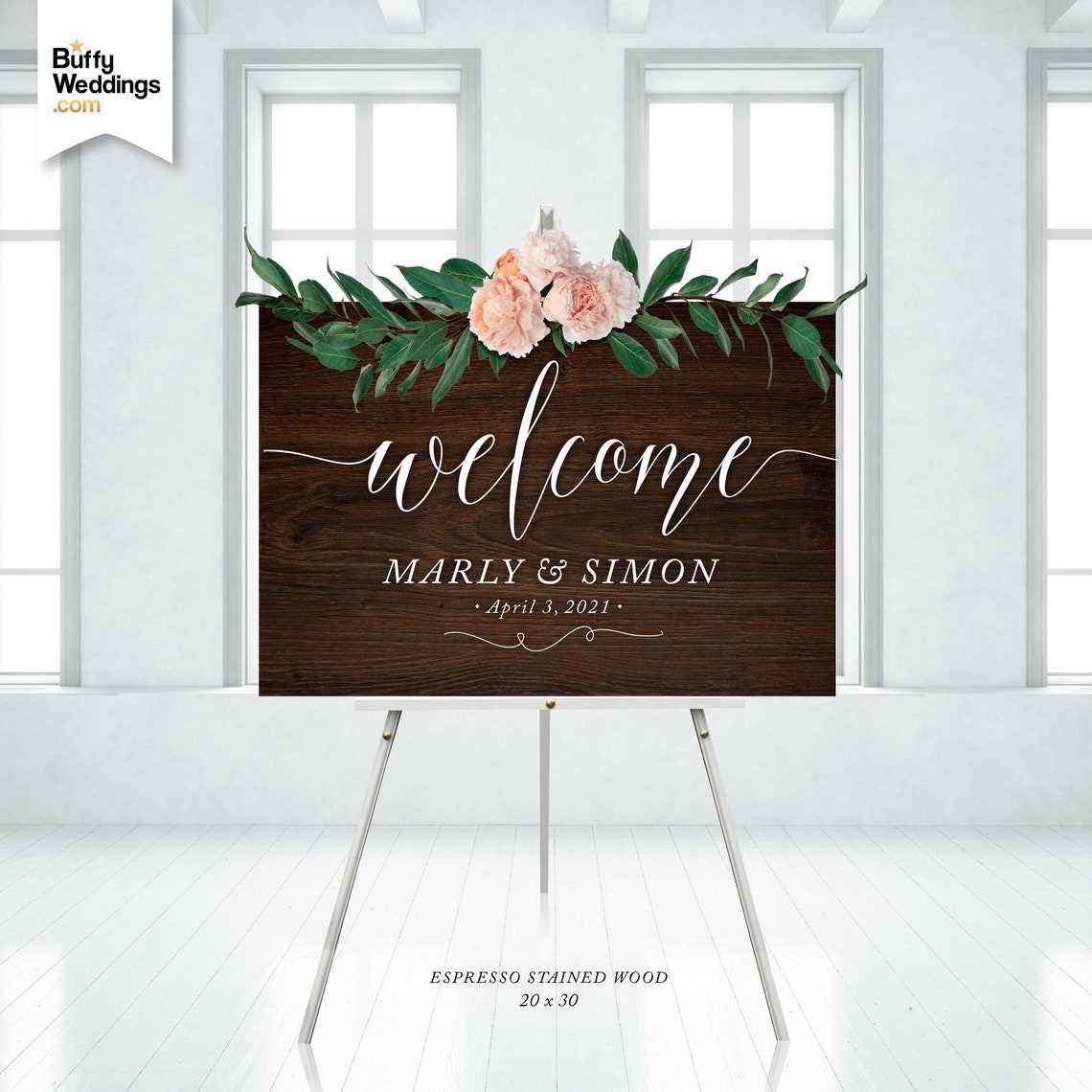 Wood Welcome Wedding Sign & Easel . White Calligraphy Script - Etsy