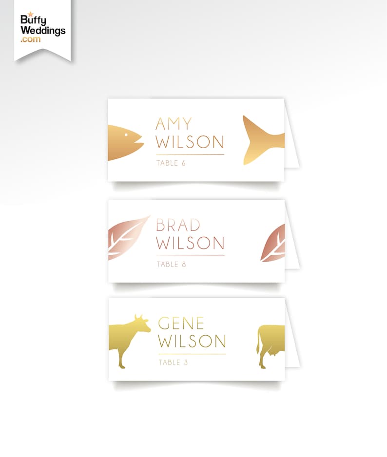 Food Icon Escort Card Fish Cow Chicken Vegetable Pork Faux - Etsy