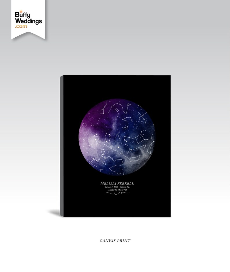 Constellation Star Map Watercolor Moon Night Sky Planets . - Etsy