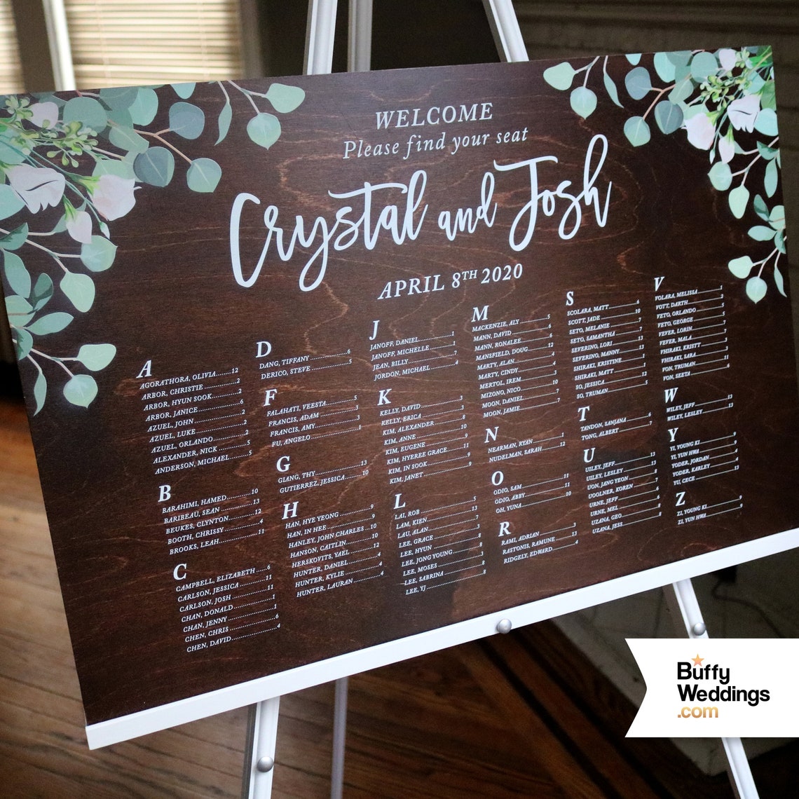 Wood Seating Chart & Easel . Alphabetical Silver Dollar | Etsy