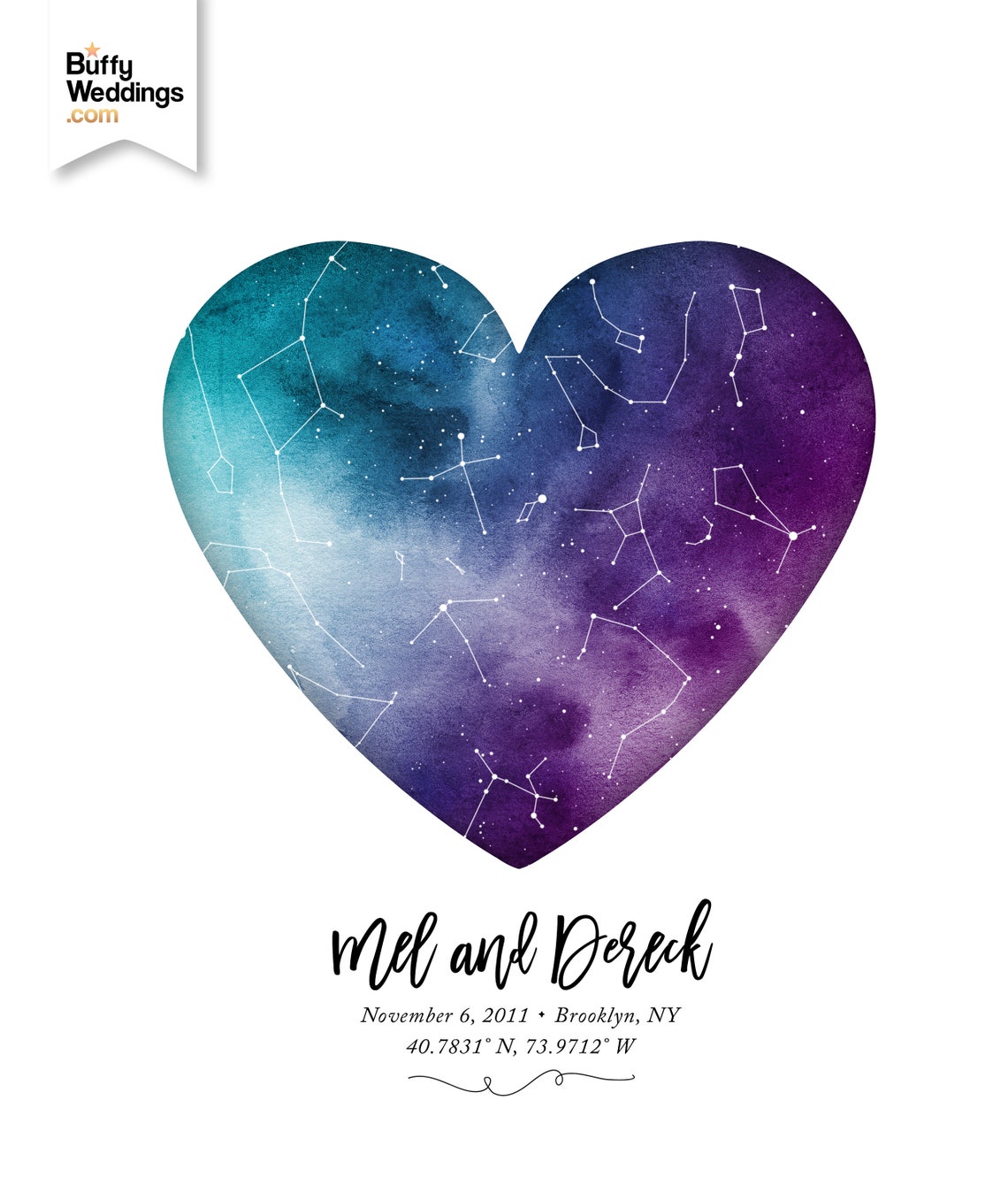 Galaxy Heart Constellation Star Map Watercolor Canvas . - Etsy