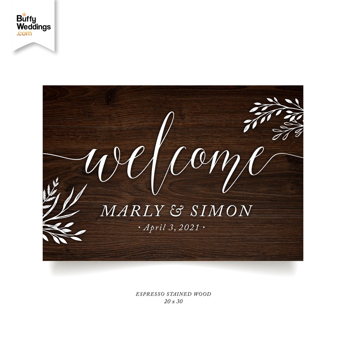 White Wood & Rose Gold Leaf Garland Welcome Sign . Black Gold | Etsy