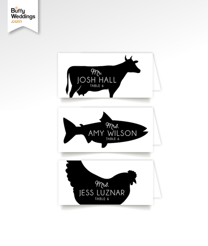 Menu Icon Escort Cards Gold & White Beef Cow Calligraphy - Etsy