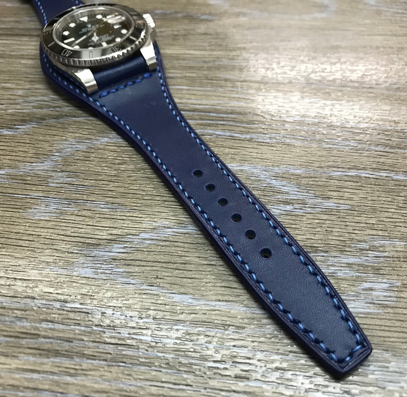 Leather Watch Band Blue Watch Band Full Bund Strap 20mm - Etsy