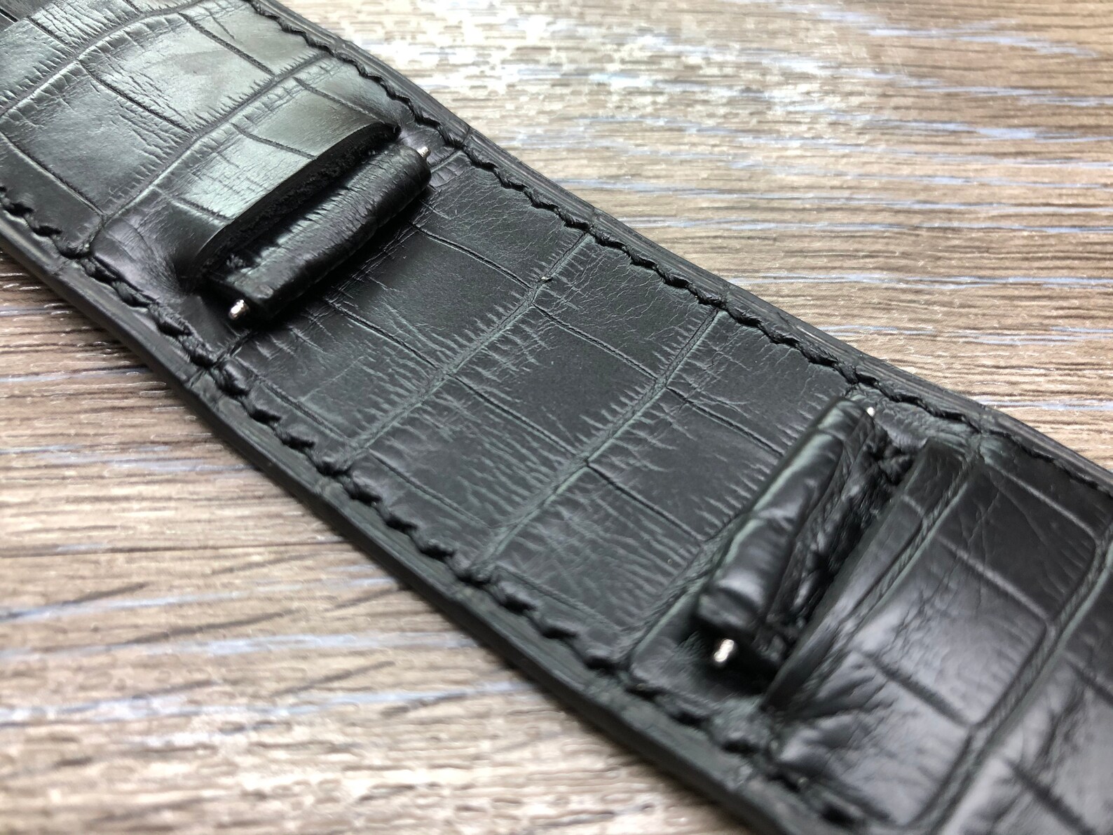 Leather Watch Straps in Alligator Skin, Leather Watch Strap 20mm, Black ...