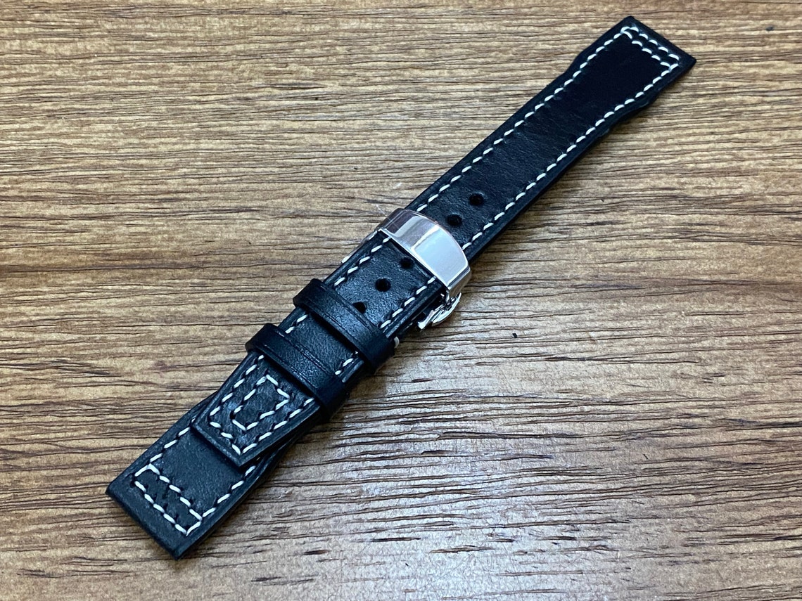 Pilot Watch Strap 22mm Pilot Band Black Leather Watch Strap - Etsy