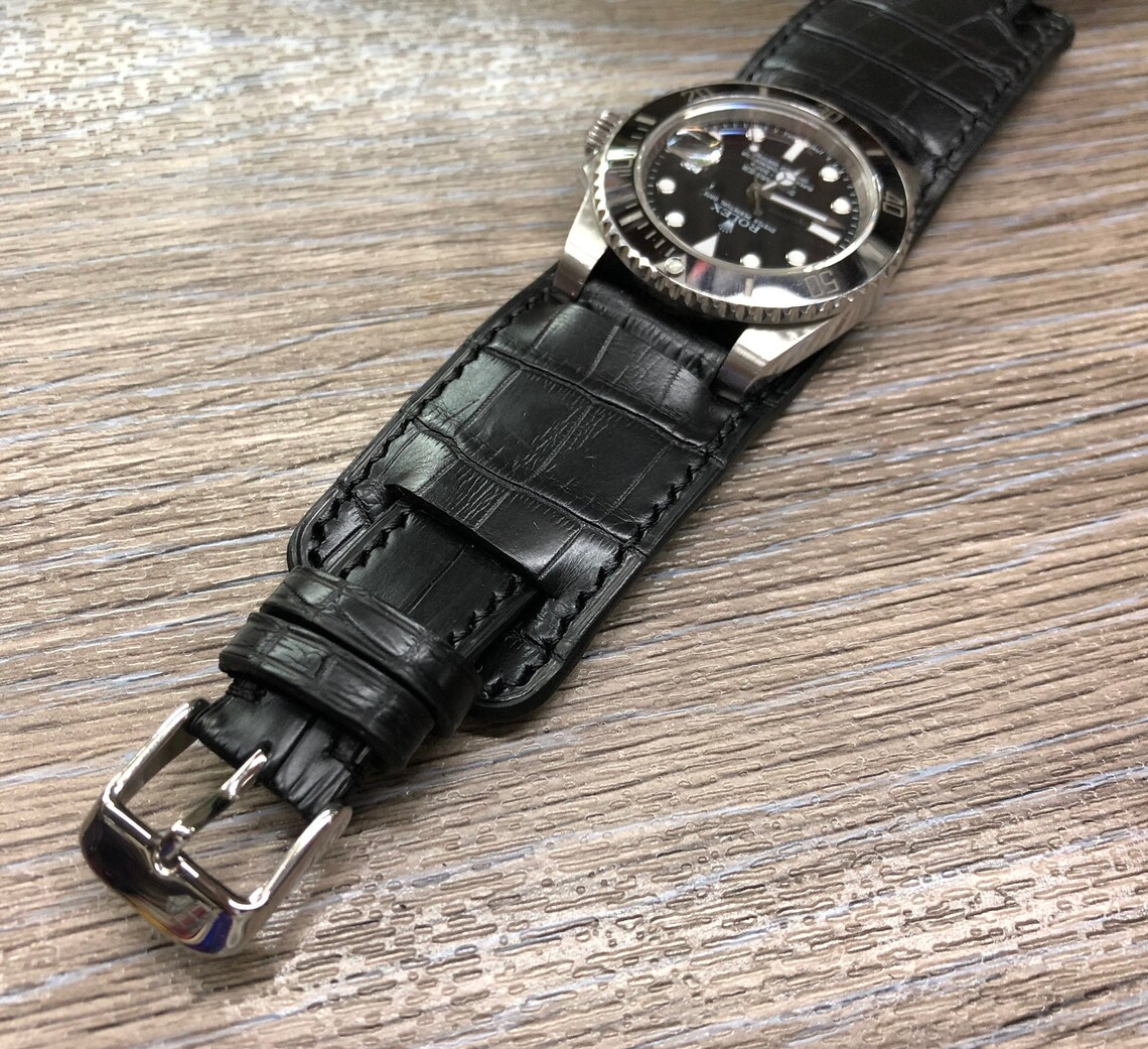 Leather Watch Straps in Alligator Skin, Leather Watch Strap 20mm, Black ...