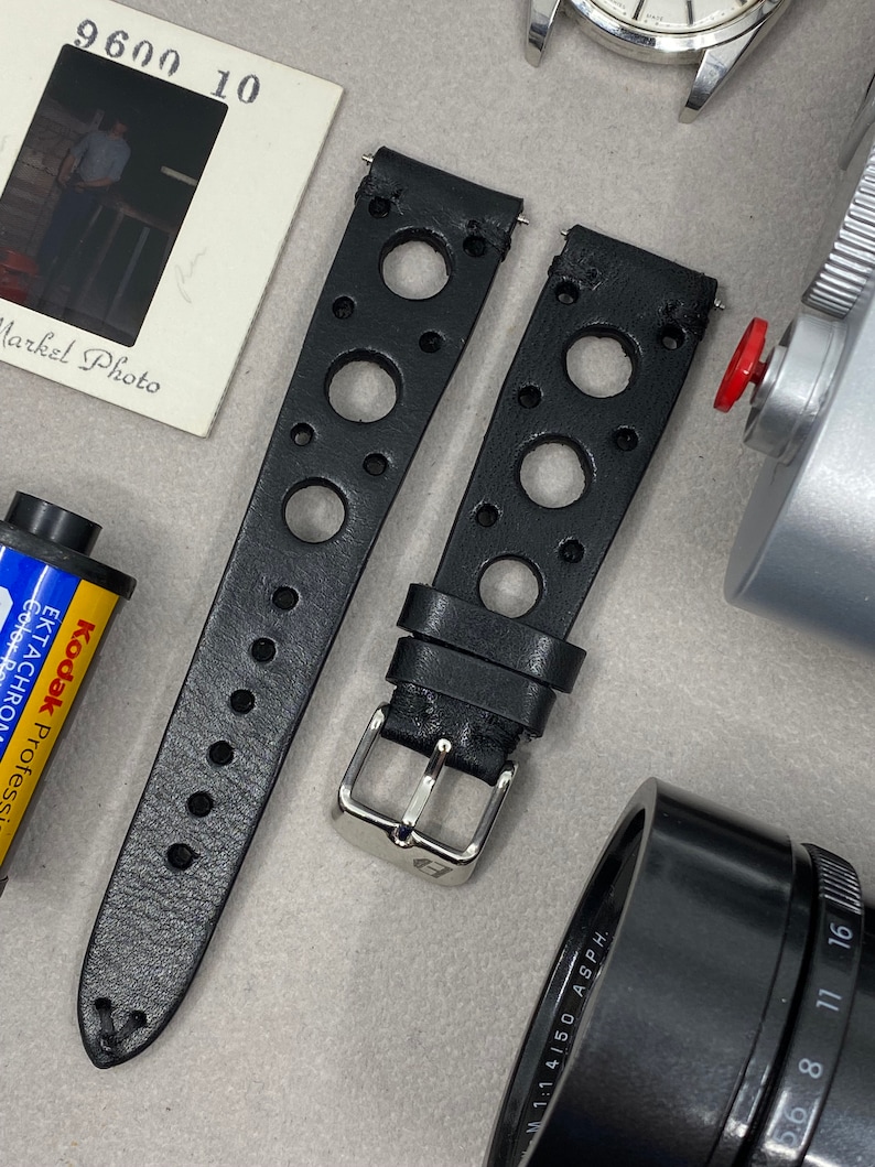 Rally Watch Strap Leather Watch Band Black Watch Band - Etsy