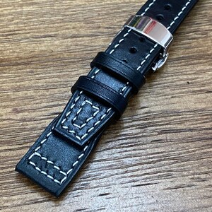 Pilot Watch Strap 22mm, Pilot Band, Black Leather Watch Strap 20mm ...