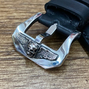 Black Leather Watch Straps 20mm, Sterling Silver 925 Skull, Buckle ...