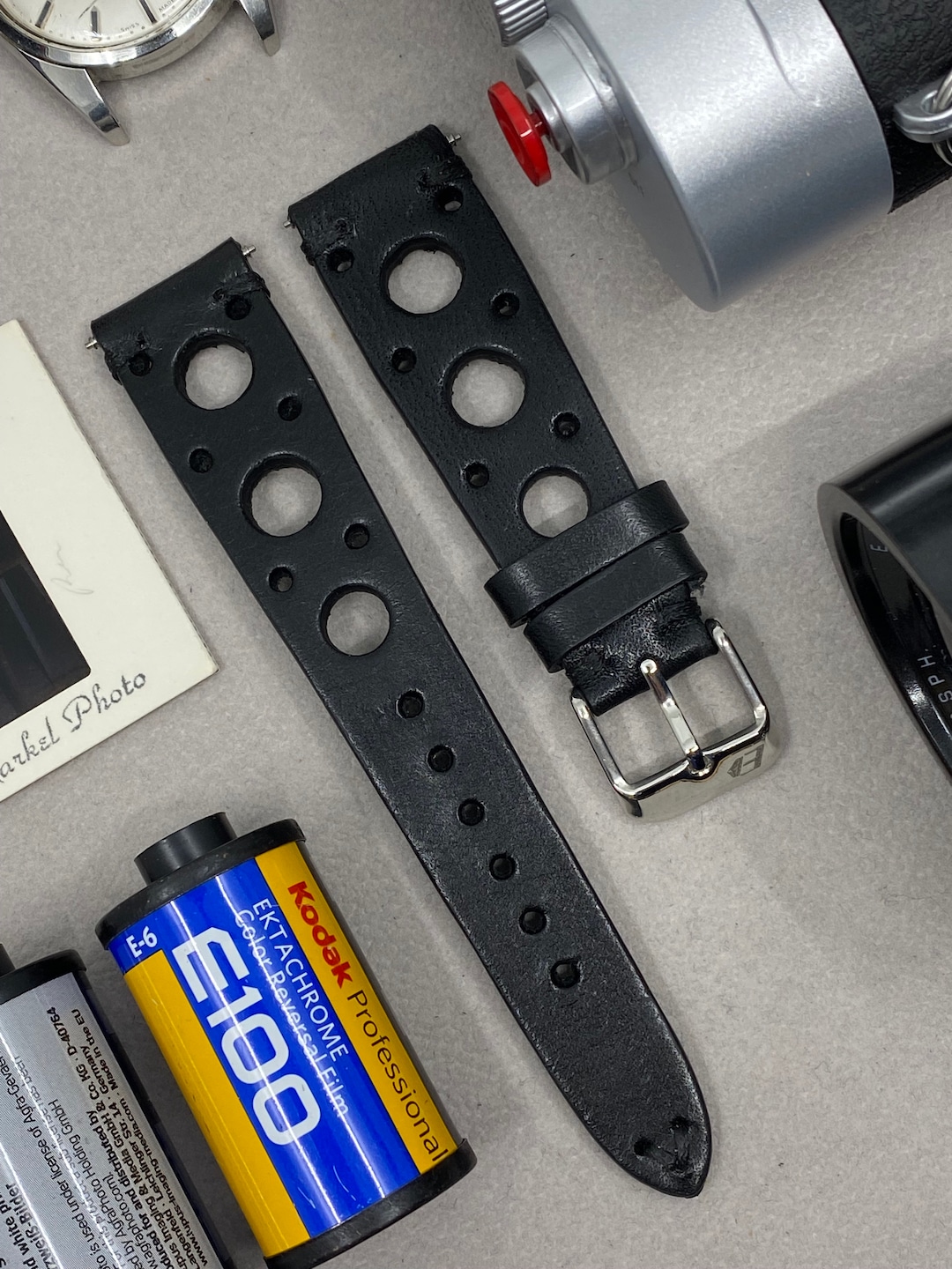 Rally Watch Strap, Leather Watch Band, Black Watch Band, Racing Watch ...