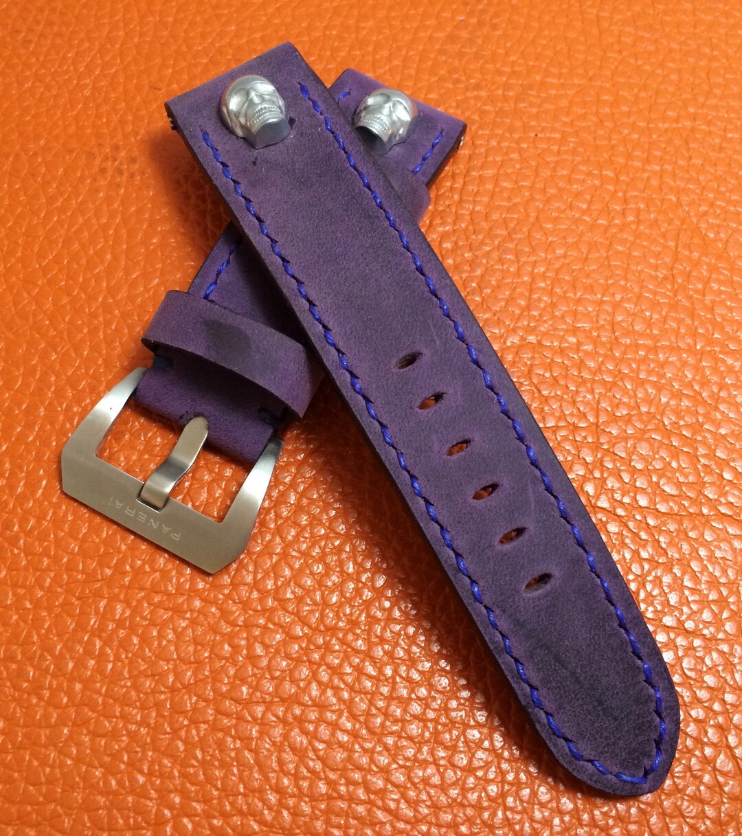 Watch Strap in Purple Genuine Leather, 24mm Lug Width Watchstrap ...