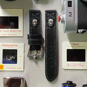 Black Leather Watch Straps 20mm, Sterling Silver 925 Skull, Buckle ...