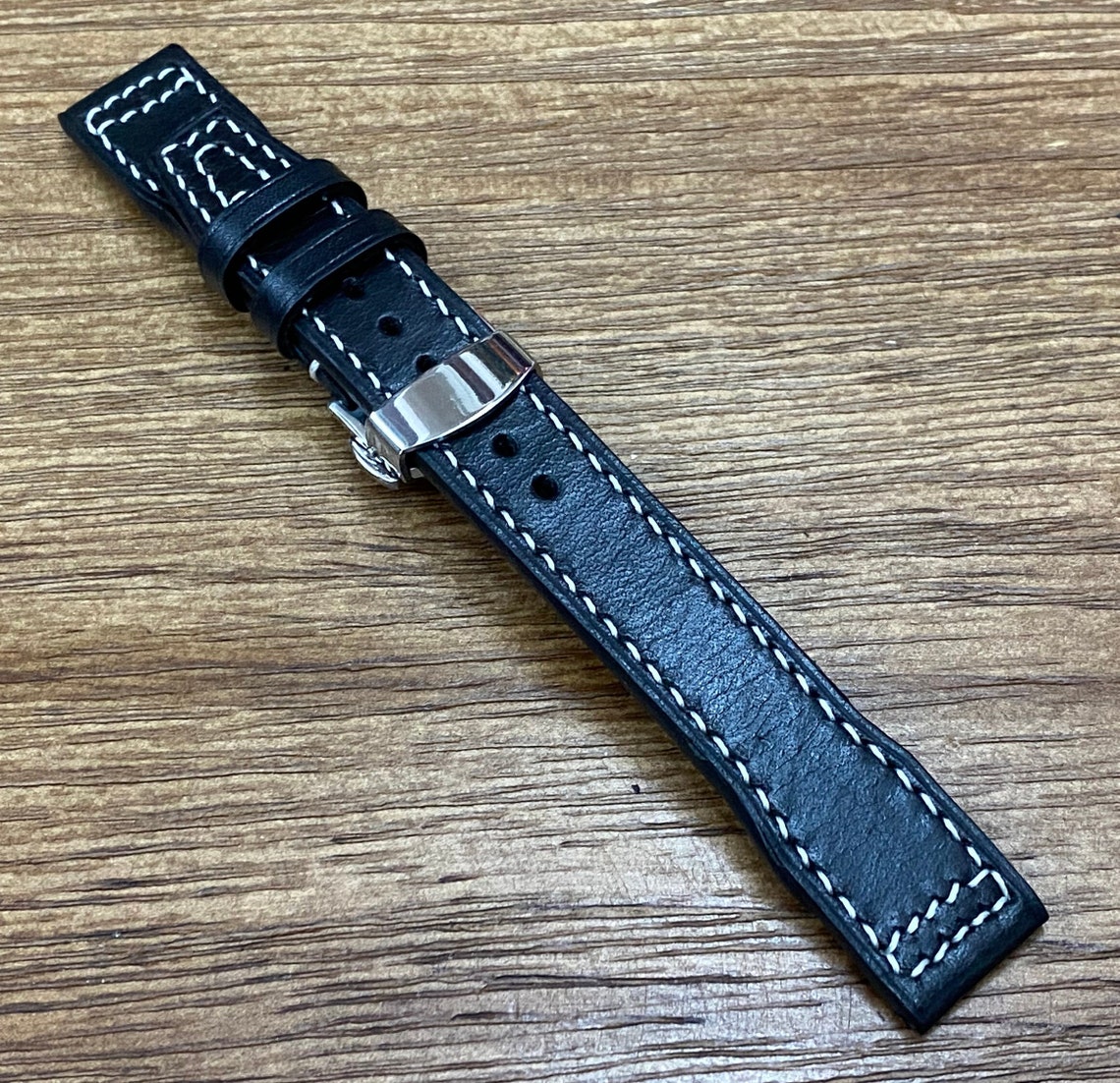 Pilot Watch Strap 22mm Pilot Band Black Leather Watch Strap - Etsy