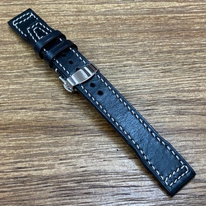 Pilot Watch Strap 22mm, Pilot Band, Black Leather Watch Strap 20mm ...