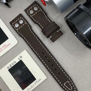 Brown Pilot Leather Watch Strap, Big Pilot Brushed Rivet Strap 22mm ...