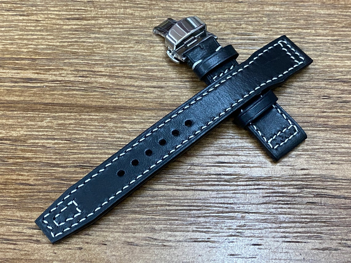 Pilot Watch Strap 22mm Pilot Band Black Leather Watch Strap - Etsy