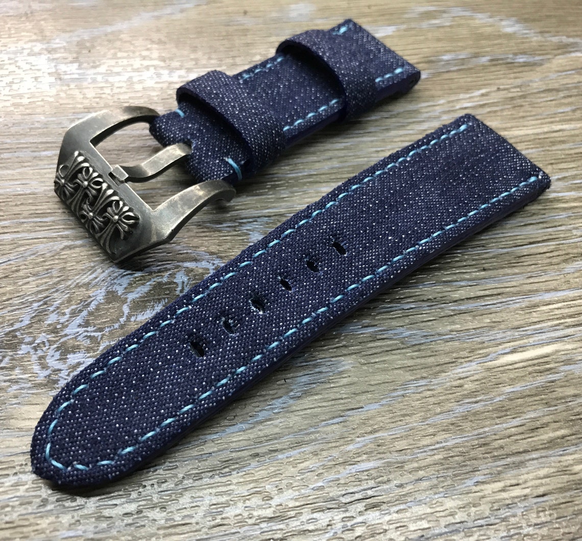 Leather Watch Strap Denim Watch Band Denim Watch Strap 26mm | Etsy