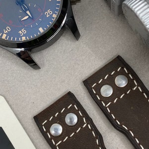 Brown Pilot Leather Watch Strap, Big Pilot Brushed Rivet Strap 22mm ...