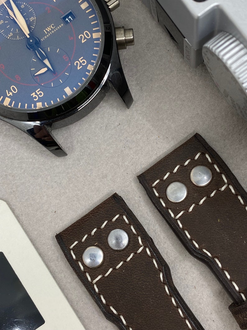 Brown Pilot Leather Watch Strap Big Pilot Brushed Rivet Strap - Etsy