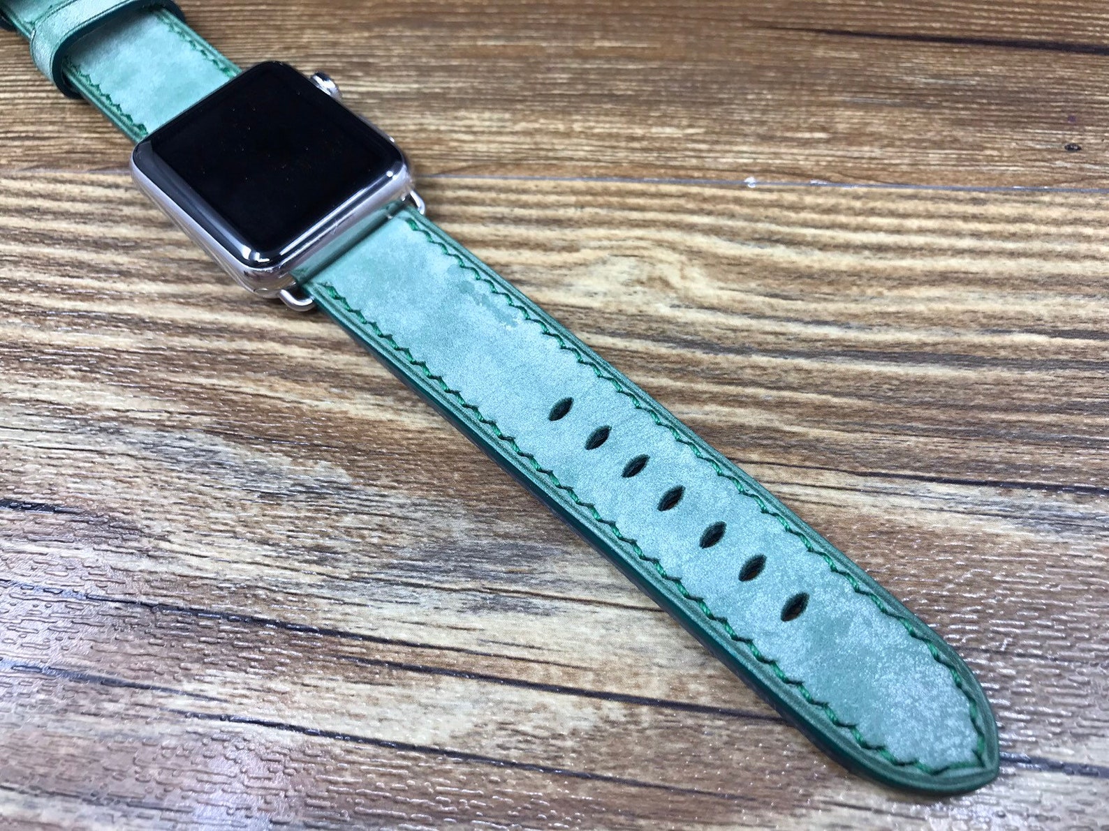 Apple Watch 44mm Apple Watch Band Green Watch Band Leather | Etsy