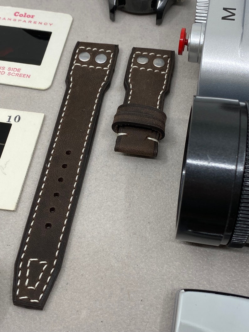 Brown Pilot Leather Watch Strap Big Pilot Brushed Rivet Strap - Etsy