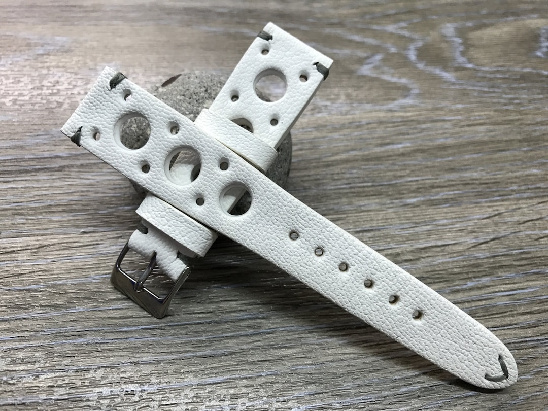White Leather Watch Strap 20mm 19mm, Racing Watch Band, Custom ...