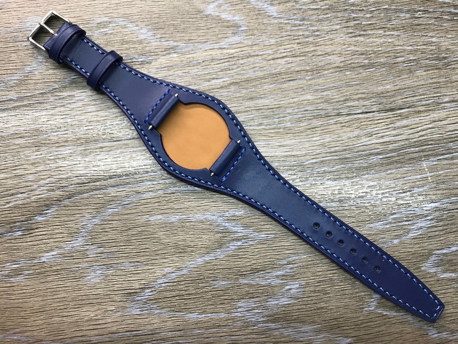 Leather watch band blue watch band Full bund strap 20mm | Etsy