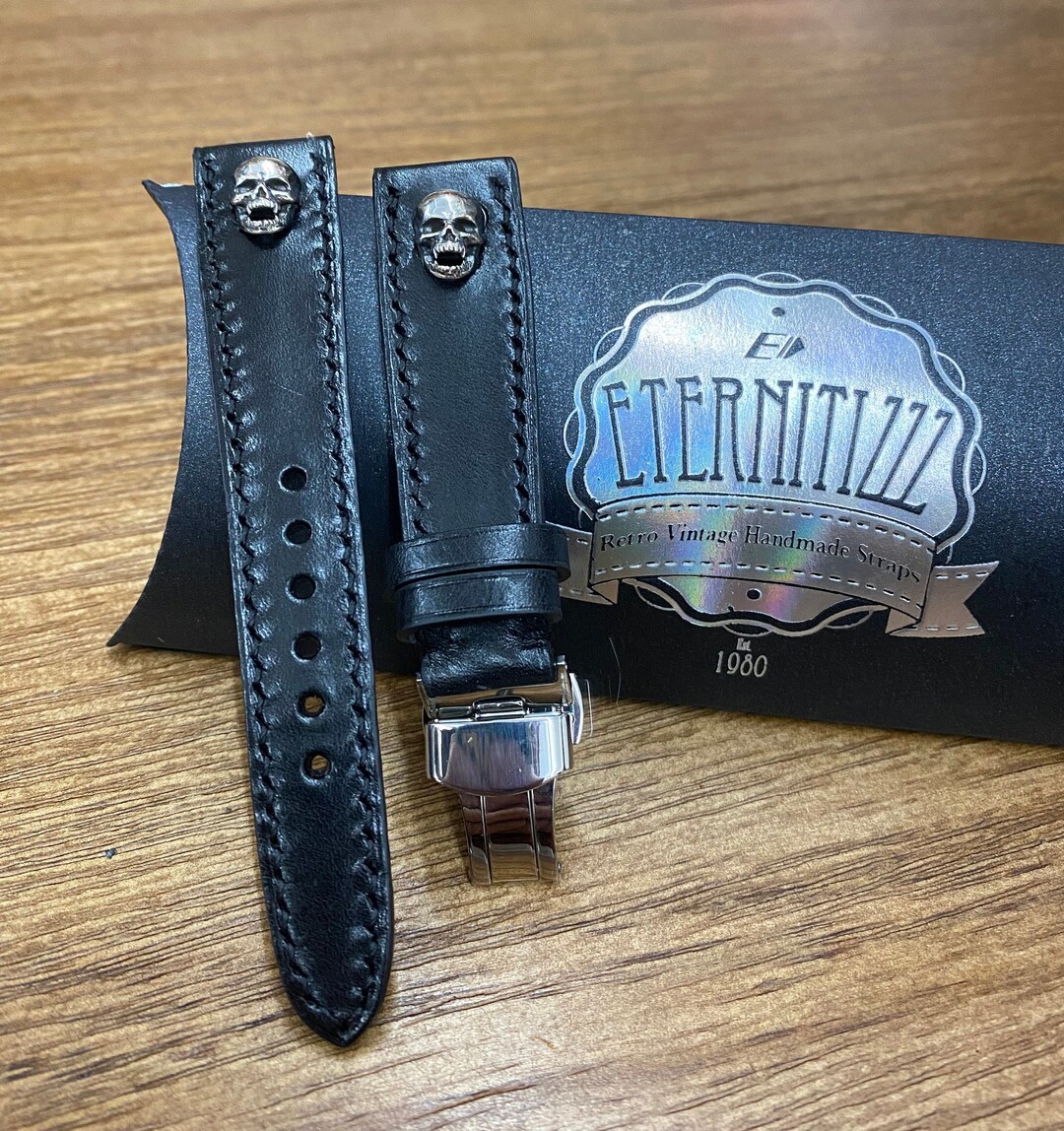 Leather Watch Straps 19mm Sterling Silver 925 Skull, Butterfly Clasp ...