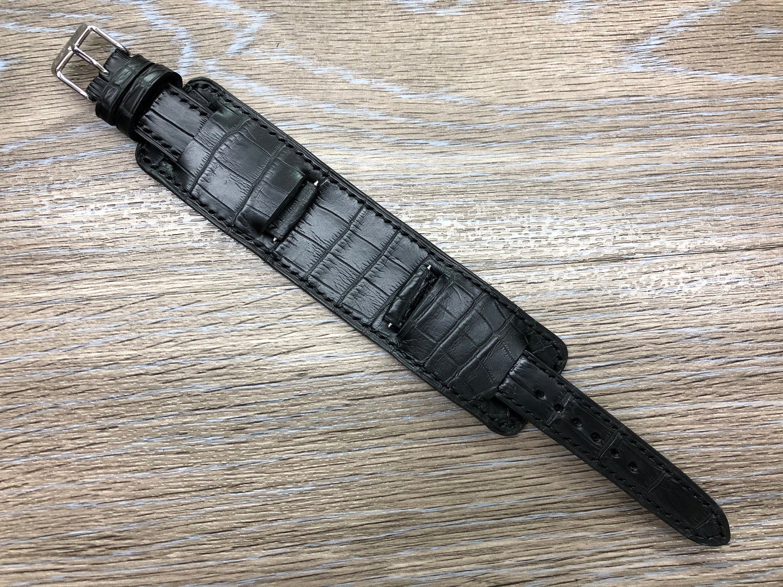 Leather Watch Straps in Alligator Skin, Leather Watch Strap 20mm, Black ...