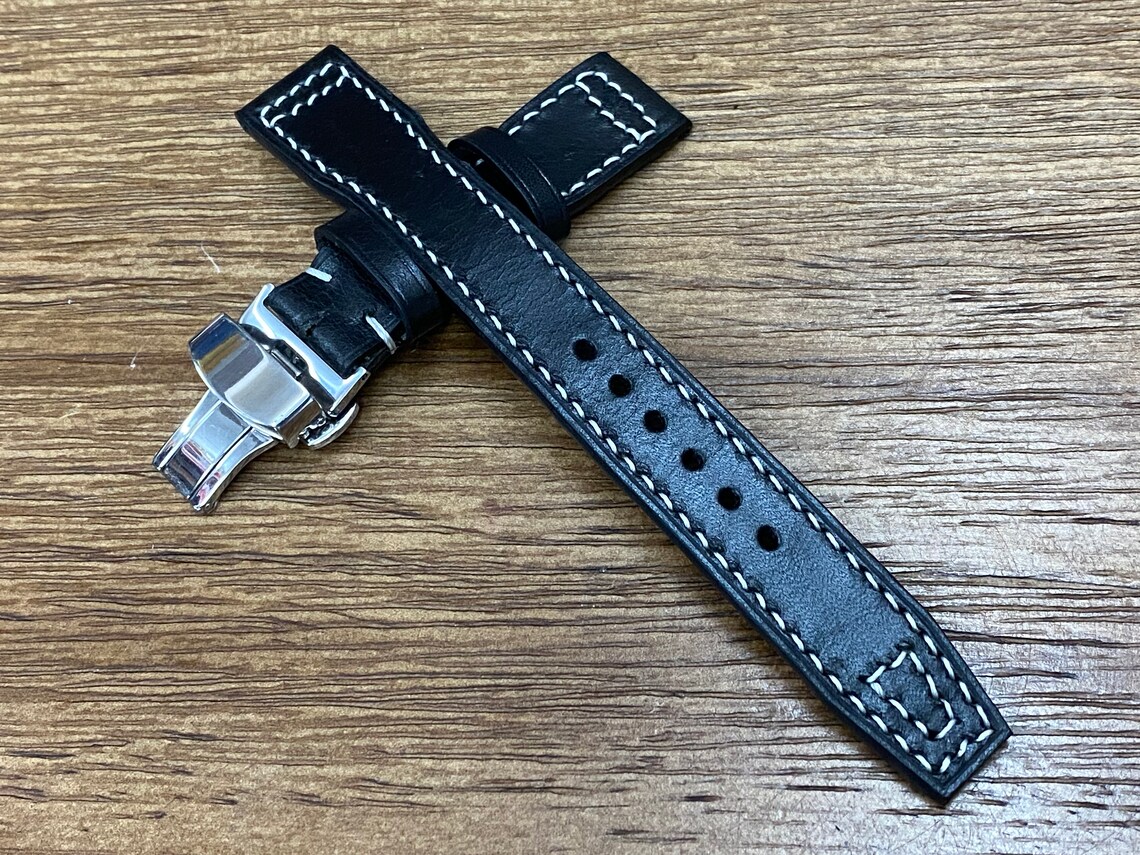 Pilot Watch Strap 22mm Pilot Band Black Leather Watch Strap - Etsy