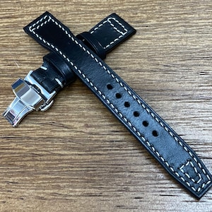 Pilot Watch Strap 22mm, Pilot Band, Black Leather Watch Strap 20mm ...