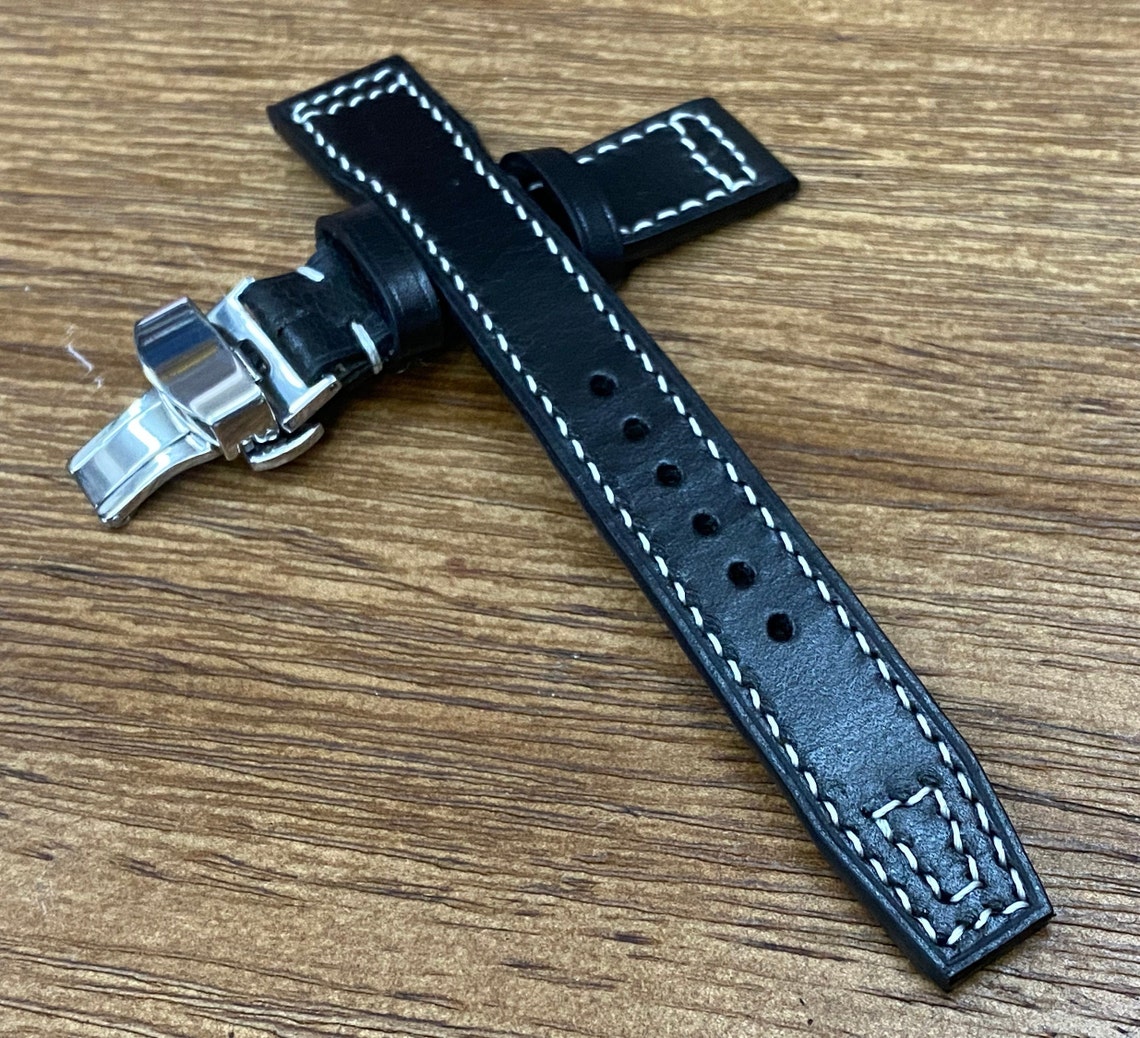 Pilot Watch Strap 22mm Pilot Band Black Leather Watch Strap - Etsy