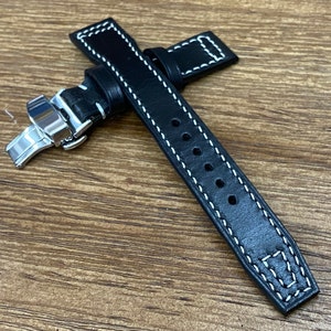 Pilot Watch Strap 22mm, Pilot Band, Black Leather Watch Strap 20mm ...