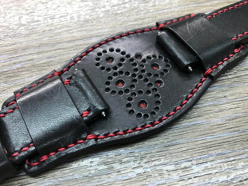 Black Full Bund Strap Handmade Leather Cuff Watch Band Red | Etsy Hong Kong